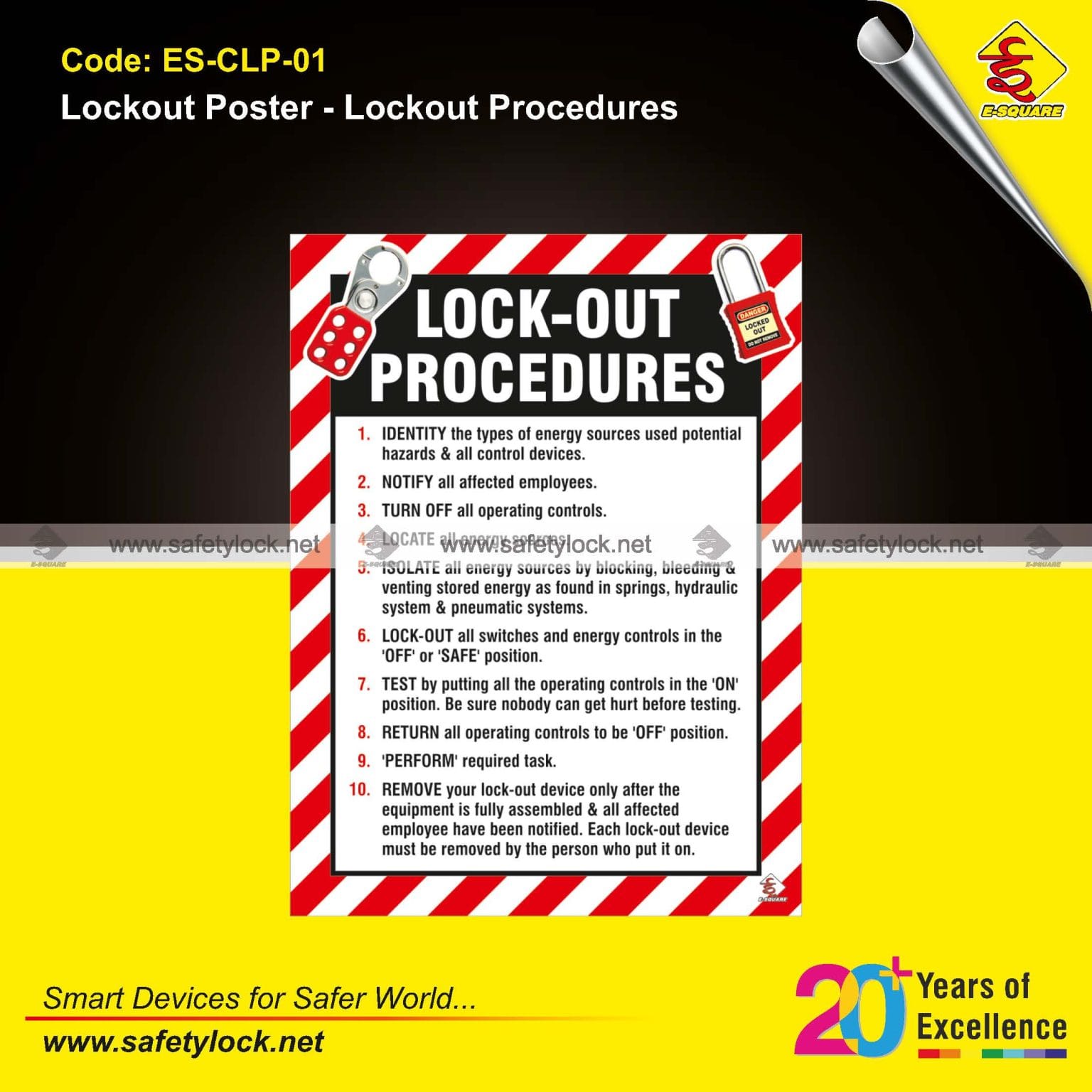 Lockout Safety Poster - Lock-out Procedures - E-Square