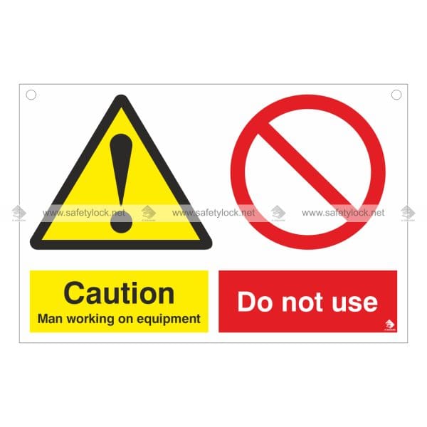 Hanging Lockout Sign - Man Working on Equipment - E-Square