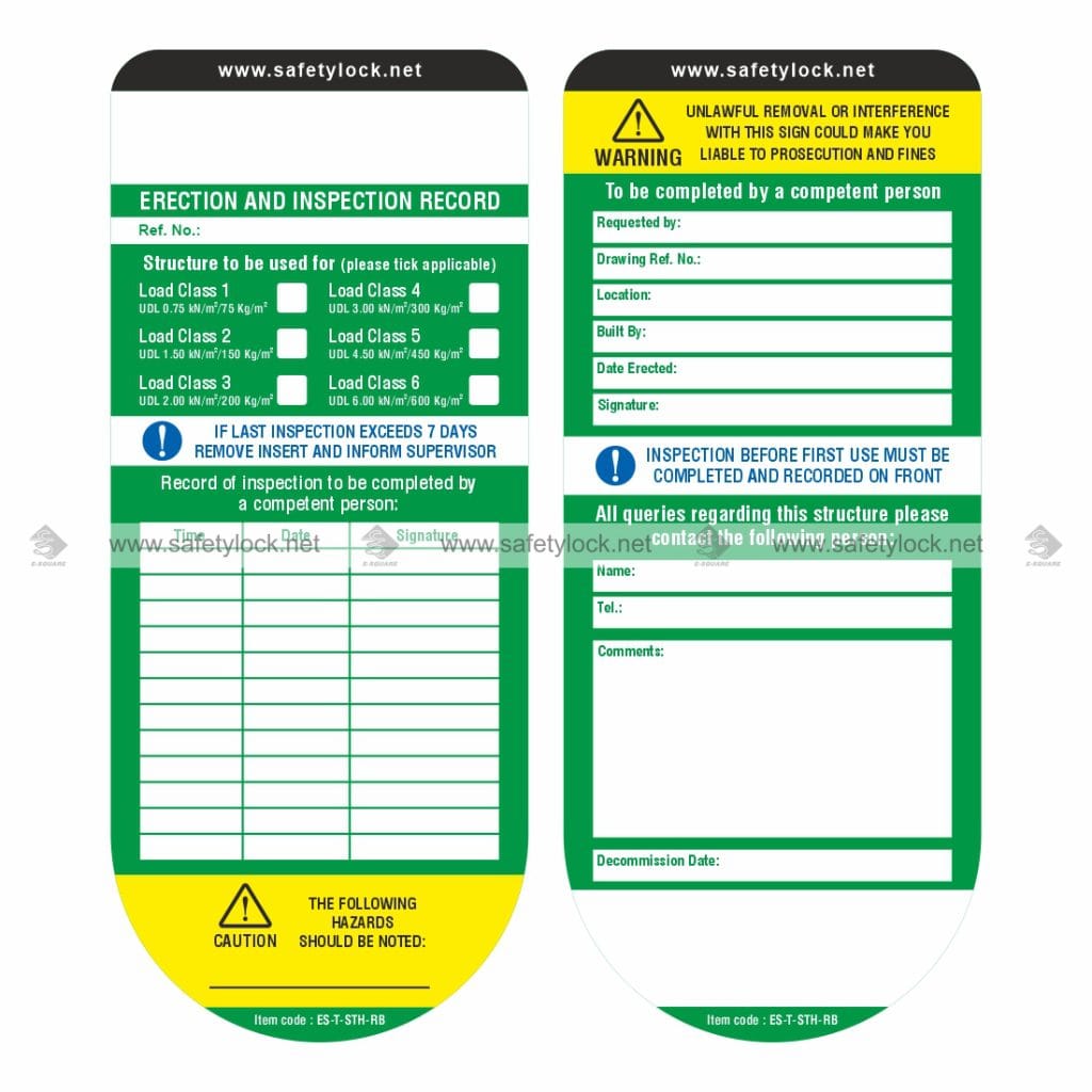 Green Colour Scaffolding Tags Perfect for Scaffold Use