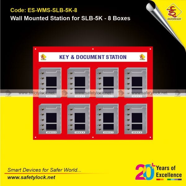 Wall Mounted Station for 8 Safety Lockout Boxes with 5 Keys
