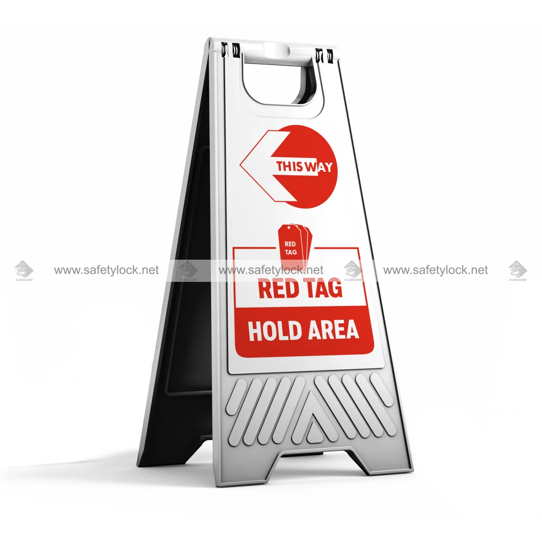 5S Directional Red Tag Hold Area Floor Stand (Left) - E-Square